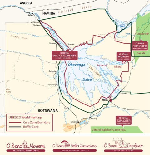 House Boat Botswana - Location of our House Boat in the Okavango Delta
